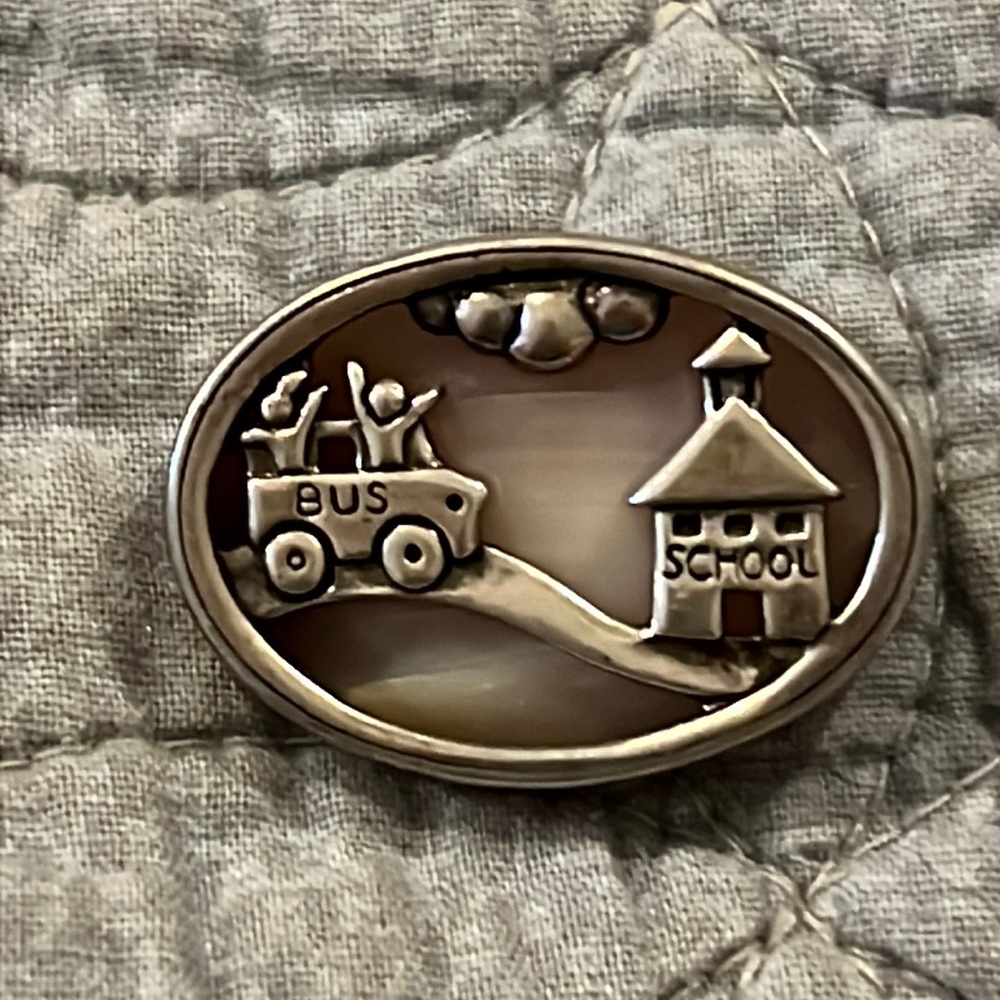 Heavy Sterling Silver 925 School Bus Brooch Pin - Gem